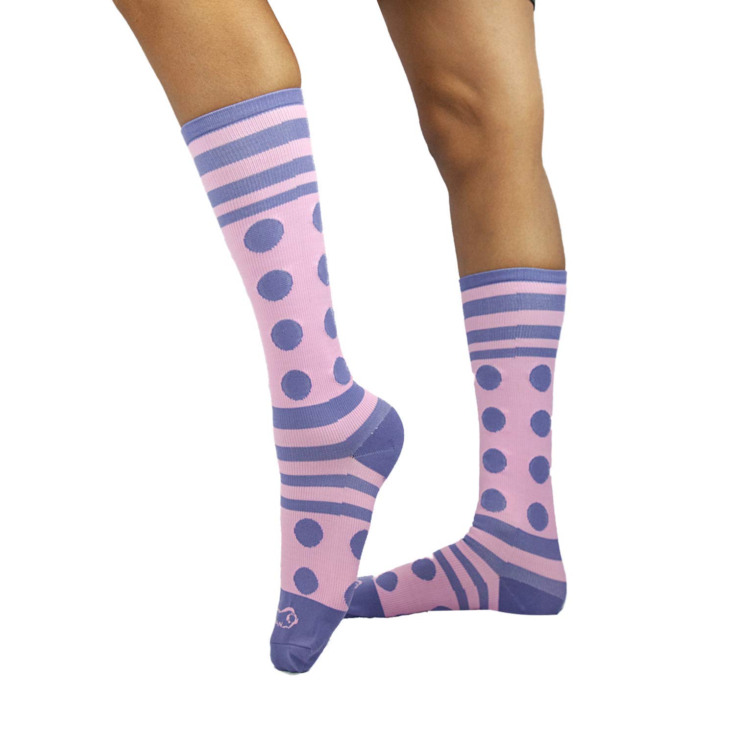 ZAYAAN HEALTH Dots & Stripes Compression Socks for Women (12-15 mm/Hg) | Circulation Socks for Muscle Recovery, Nurses, Running, Athletics, Cycling – Pink/Lilac