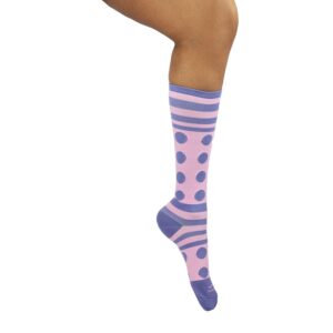 ZAYAAN HEALTH Dots & Stripes Compression Socks for Women (12-15 mm/Hg) | Circulation Socks for Muscle Recovery, Nurses, Running, Athletics, Cycling – Pink/Lilac