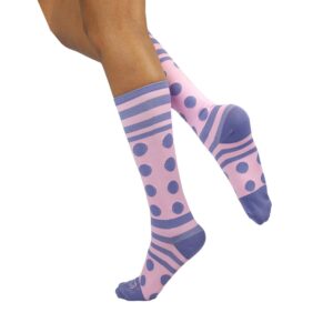 ZAYAAN HEALTH Dots & Stripes Compression Socks for Women (12-15 mm/Hg) | Circulation Socks for Muscle Recovery, Nurses, Running, Athletics, Cycling – Pink/Lilac