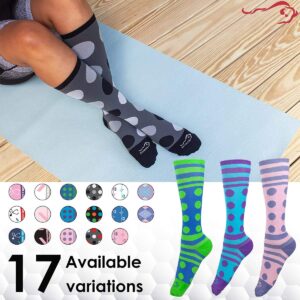 ZAYAAN HEALTH Dots & Stripes Compression Socks for Women (12-15 mm/Hg) | Circulation Socks for Muscle Recovery, Nurses, Running, Athletics, Cycling – Pink/Lilac