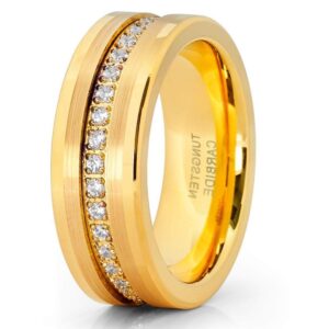 yellow gold tungsten wedding band - 8mm - yellow gold ring - tungsten ring (12.5)