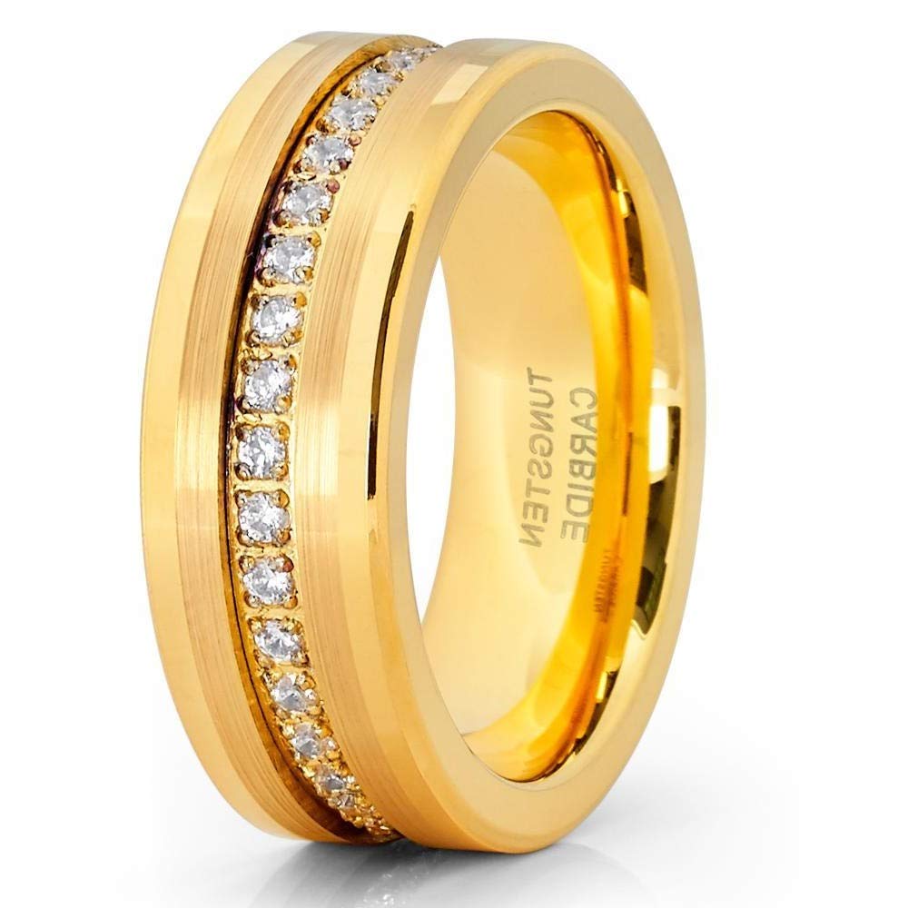 Yellow Gold Tungsten Wedding Band - 8mm - Yellow Gold Ring - Tungsten Ring (12.5)