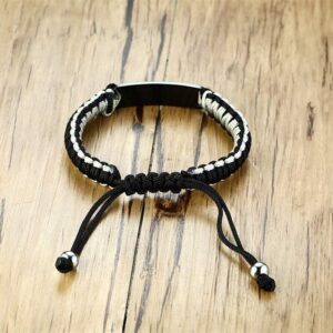 VNOX Customize Medical Jewelry-13MM Handmade Braided Rope Stainless Steel ID Paracord Adjustable Bracelet,White