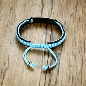 VNOX Customize Medical Alert 13MM Handmade Braided Rope Stainless Steel ID Paracord Adjustable Bracelet,Blue