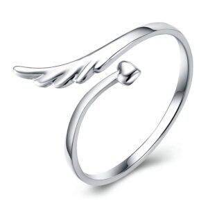 wusuaned open adjustable guardian angel wing heart finger ring fashion exquisite jewelry for women (angel wing ring)