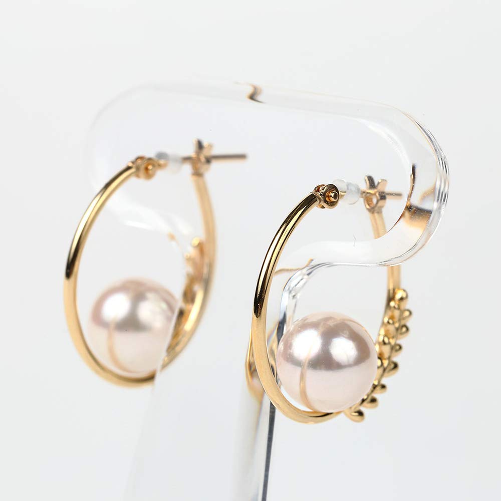 Japanese 7.0mm Akoya Cultured Pearl Hoop Earrings for Women with 18K Yellow Gold | Elegant Design Excellent Gift | Pearl Earrings hoops