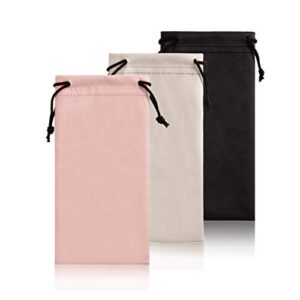 drawstring soft glasses pouch linen- fabric 3 pack storage phone pouch microfiber sunglasses case storage eyeglasses pouch cleaning cloth pink sunglass sleeve