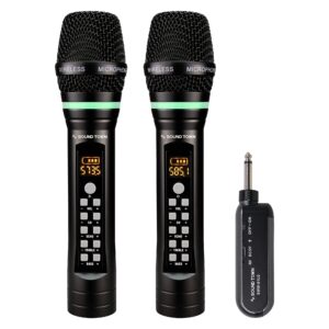 sound town 100-channel uhf rechargeable wireless handheld microphone system with built-in effects, 1/4" mini portable receiver for karaoke, events, church, meetings (swm01-u2hh)