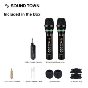 Sound Town 100-Channel UHF Rechargeable Wireless Handheld Microphone System with Built-in Effects, 1/4" Mini Portable Receiver for Karaoke, Events, Church, Meetings (SWM01-U2HH)