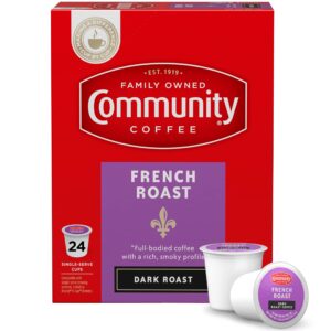 community coffee french roast 24 count coffee pods, extra dark roast, compatible with keurig 2.0 k-cup brewers, 24 count (pack of 1)