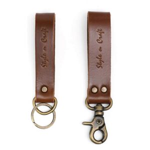 style n craft snap loop and key ring combo, full-grain leather key ring and snap loop set, dark tan (98203)