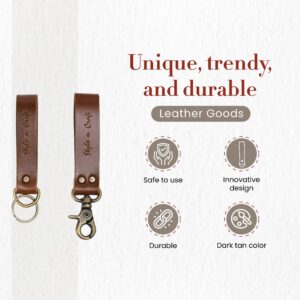 Style N Craft Snap Loop and Key Ring Combo, Full-Grain Leather Key Ring and Snap Loop Set, Dark Tan (98203)