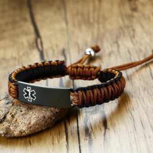 VNOX 3 Color/Set-Customize Medical Alert ID Bracelet Braided Brown Rope Paracord Adjustable Wristband