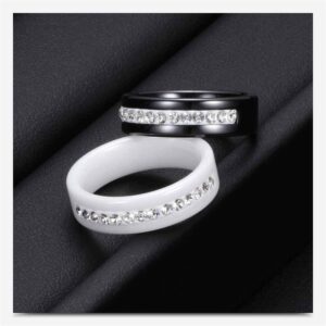 OAKKY Women's Ceramic 6MM High Polished Engagement Promise Wedding Band Micro CZ Ring White Size 9