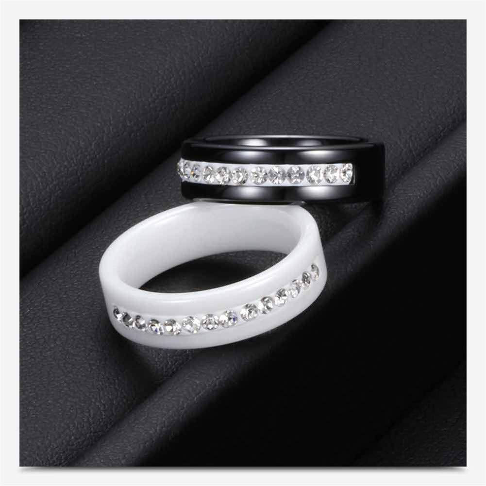 OAKKY Women's Ceramic 6MM High Polished Engagement Promise Wedding Band Micro CZ Ring White Size 9