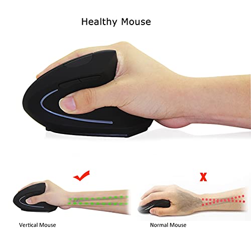 FLY WAY Ergonomic Vertical Wireless Mouse, Rechargeable 2.4GHz Optical Mice 800/1200/1600 DPI 6 Buttons for Laptop, PC, Computer, Desktop, Notebook