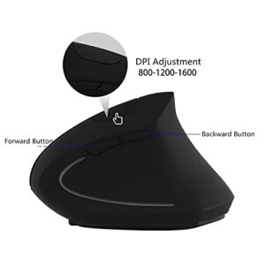 FLY WAY Ergonomic Vertical Wireless Mouse, Rechargeable 2.4GHz Optical Mice 800/1200/1600 DPI 6 Buttons for Laptop, PC, Computer, Desktop, Notebook