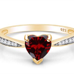 AFFY Simulated Garnet & Cubic Zirconia Solitaire Heart Promise Ring 14k Yellow Gold Over Sterling Silver Gift For Her Ring Size-6