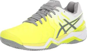 asics women's gel-resolution 7 clay court shoes, 7.5, safety yellow/stone grey