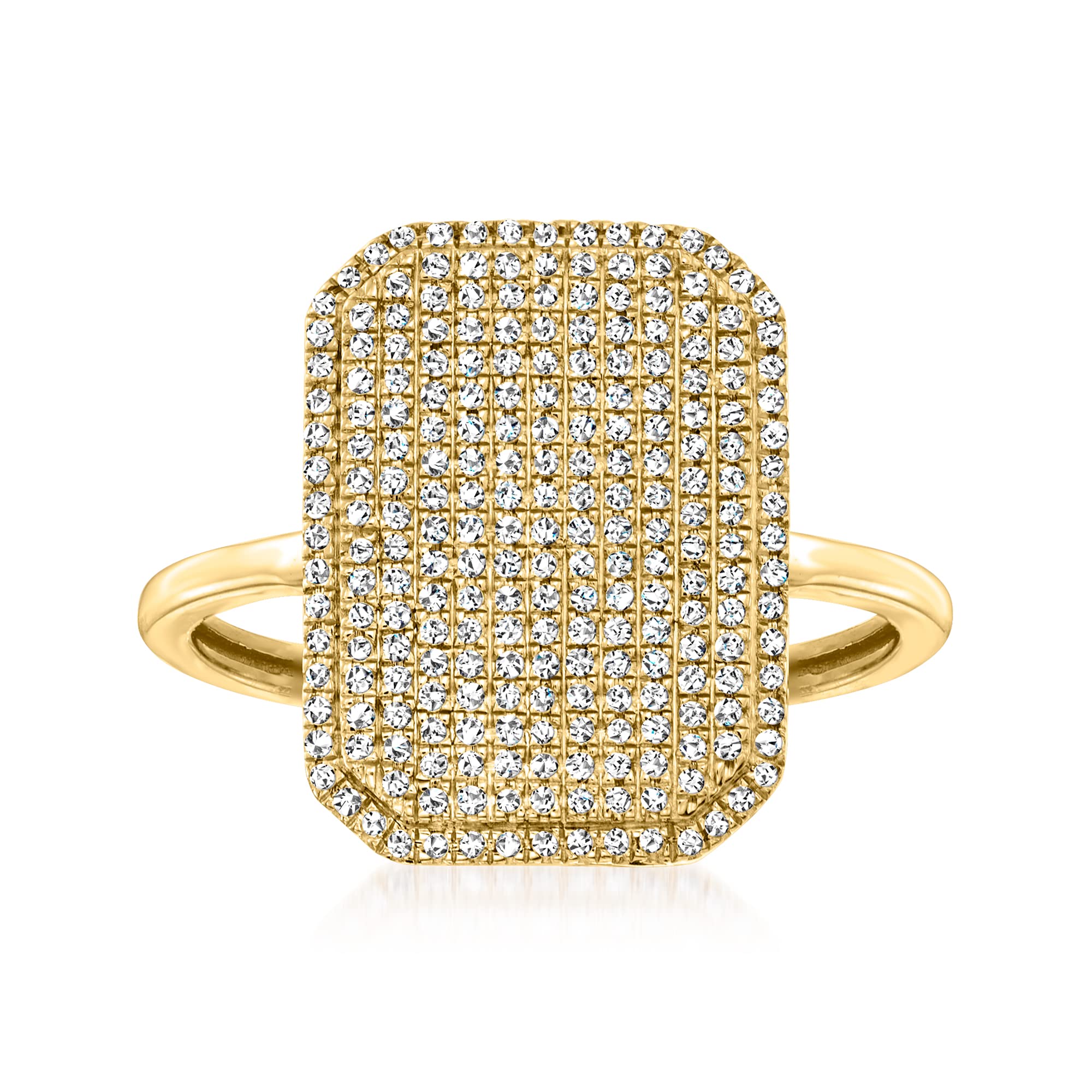 Ross-Simons 0.33 ct. t.w. Pave Diamond Rectangular Ring in 14kt Yellow Gold. Size 6