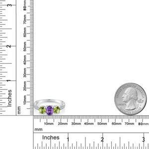 Gem Stone King 925 Sterling Silver Purple Amethyst and Green Peridot 3-Stone Engagement Ring For Women (2.01 Cttw, Oval Gemstone Birthstone, Available in size 5, 6, 7, 8, 9)