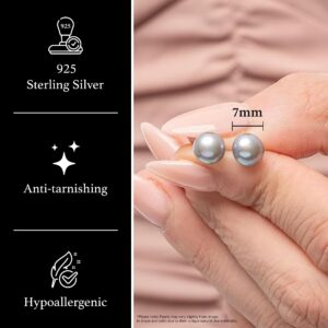 Boxed Set 3 pairs 8mm Genuine Freshwater Cultured Pearl Stud Earrings in 925 Sterling Silver (White, Grey, Peacock Black)