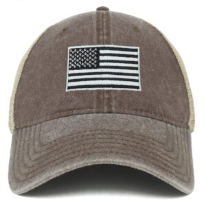 Armycrew Oversize XXL Grey American Flag Embroidered Washed Trucker Mesh Cap - Brown - 2XL