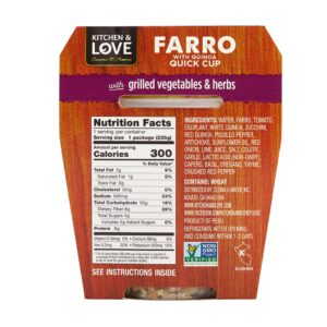 Kitchen & Love Cooked Farro, Grilled Vegetables & Herbs, Ready to Eat, Shelf Stable, Non Gmo, Dairy Free, Plant Based, Kosher, Vegan, Vegetarian, 7.9 Oz (6-Pack)