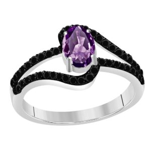 aonejewelry 1.45 ct. amethyst black diamond ring crafted in 10k rose, white & yellow gold, best valentinesday gift