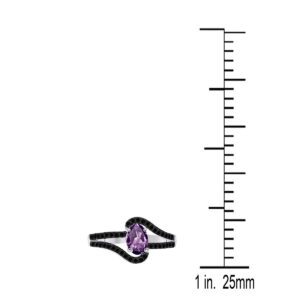 AoneJewelry 1.45 Ct. Amethyst Black Diamond Ring Crafted In 10k Rose, White & Yellow Gold, Best Valentinesday Gift