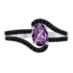 AoneJewelry 1.45 Ct. Amethyst Black Diamond Ring Crafted In 10k Rose, White & Yellow Gold, Best Valentinesday Gift