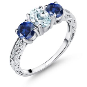 gem stone king 925 sterling silver sky blue aquamarine and blue created sapphire women ring (2.07 cttw, gemstone birthstone, available in size 5, 6, 7, 8, 9)