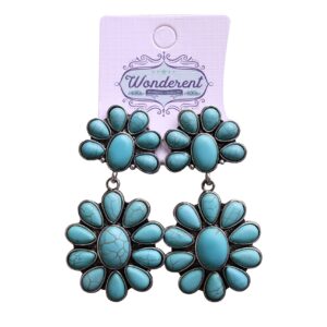 Turquoise Bohemian Medium Metal Fashion Flower Earring No.247