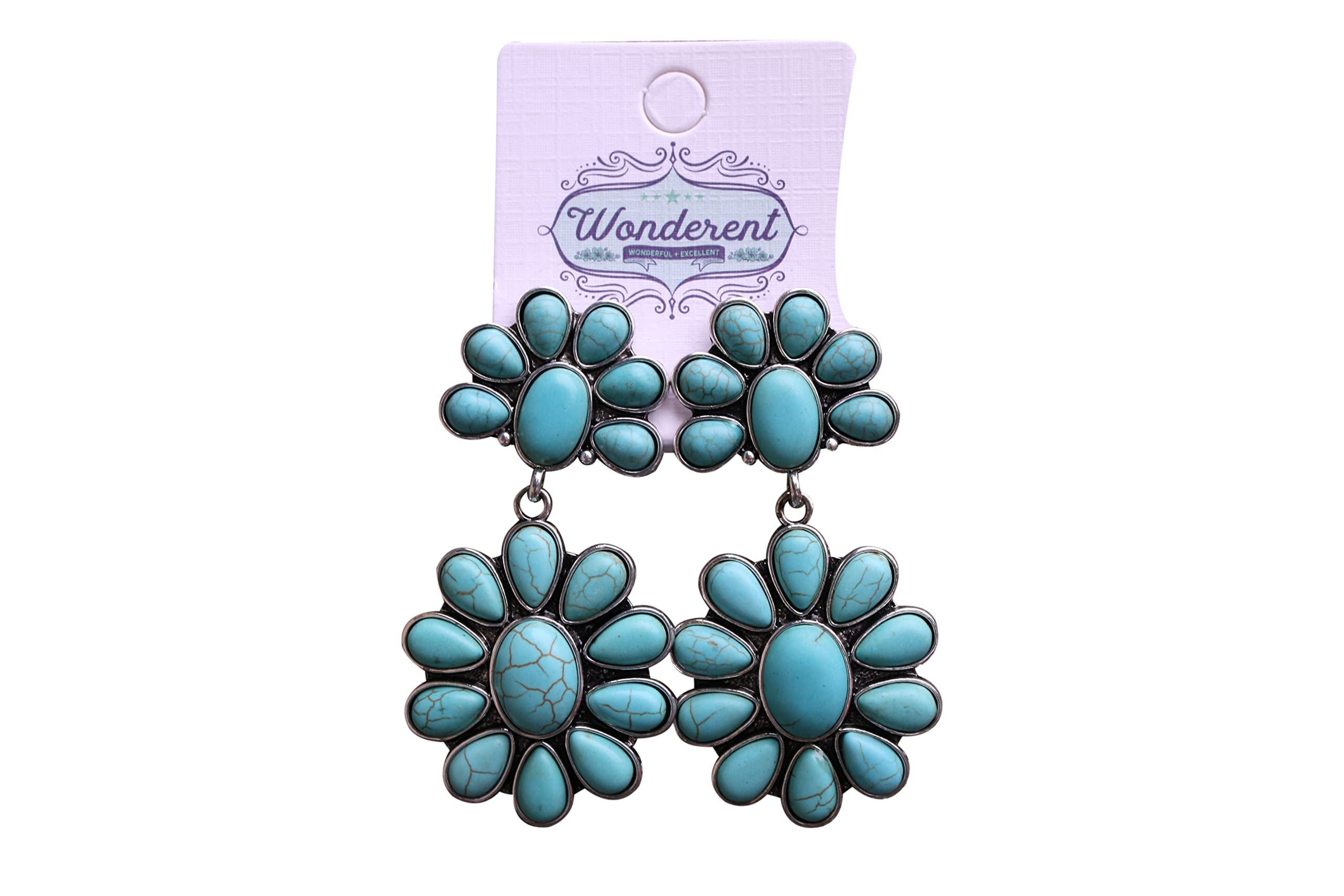 Turquoise Bohemian Medium Metal Fashion Flower Earring No.247