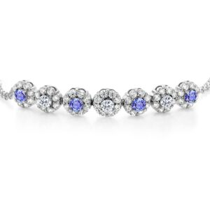 Gem Stone King 925 Sterling Silver Blue Tanzanite and White Topaz Tennis Bracelet For Women (2.21 Cttw, Gemstone December Birthstone, 7 Inch with 2 Inch Extender)