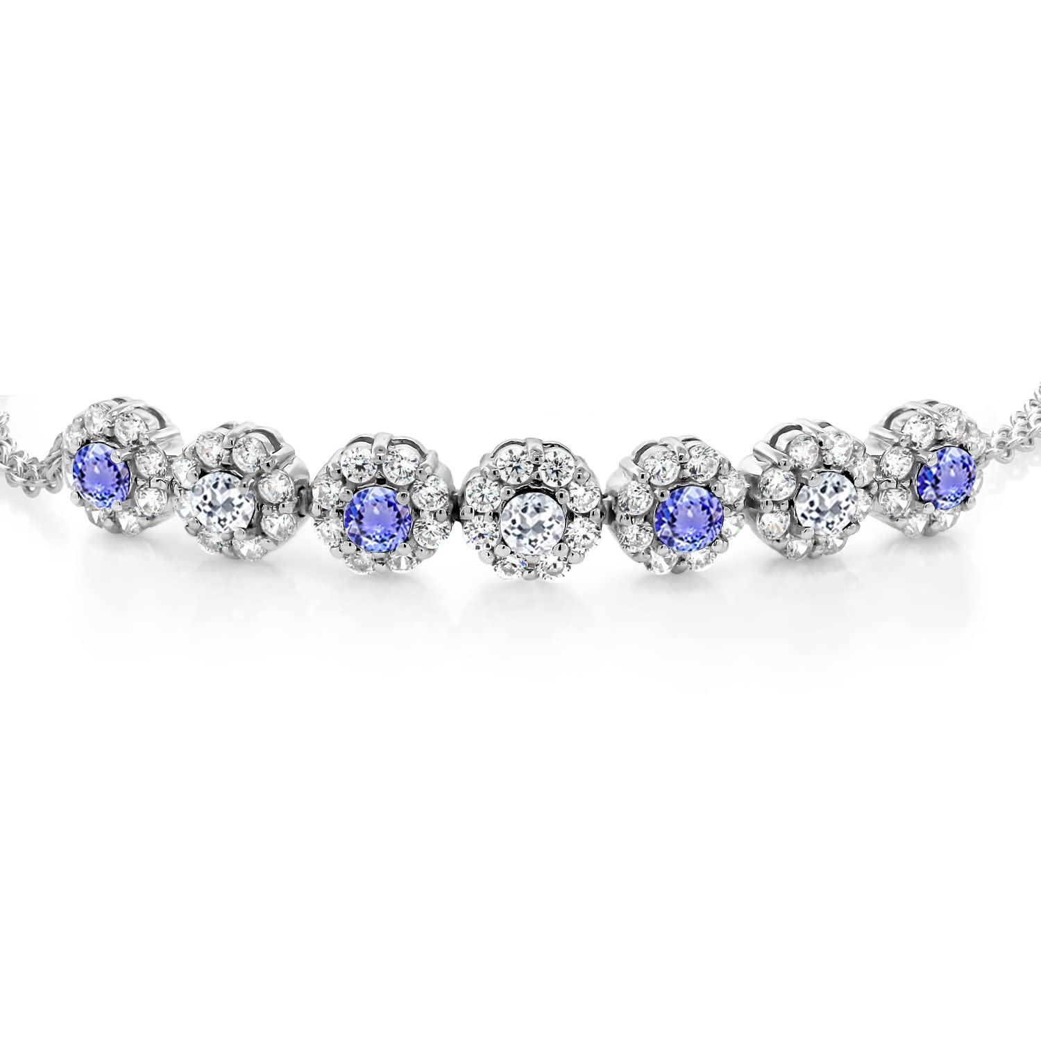 Gem Stone King 925 Sterling Silver Blue Tanzanite and White Topaz Tennis Bracelet For Women (2.21 Cttw, Gemstone December Birthstone, 7 Inch with 2 Inch Extender)