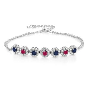 gem stone king 925 sterling silver blue sapphire and red ruby tennis bracelet for women (2.59 cttw, gemstone september birthstone, 7 inch with 2 inch extender)