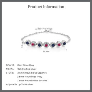 Gem Stone King 925 Sterling Silver Blue Sapphire and Red Ruby Tennis Bracelet For Women (2.59 Cttw, Gemstone September Birthstone, 7 Inch with 2 Inch Extender)