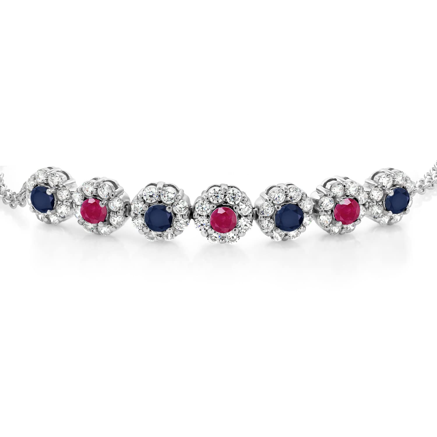 Gem Stone King 925 Sterling Silver Blue Sapphire and Red Ruby Tennis Bracelet For Women (2.59 Cttw, Gemstone September Birthstone, 7 Inch with 2 Inch Extender)