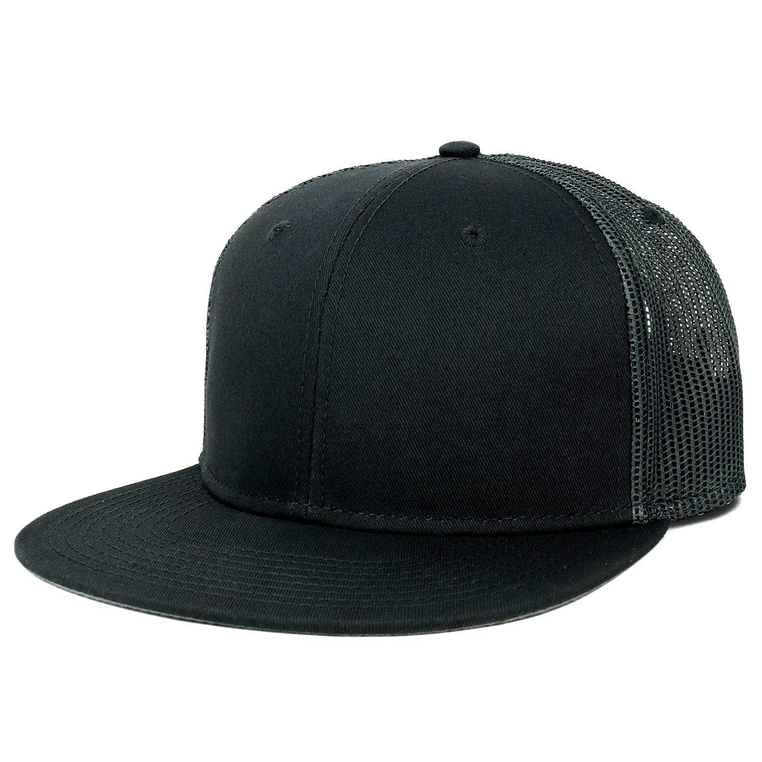 Armycrew Oversize XXL Blank Flatbill Mesh Snapback Cap - Black - 2XL