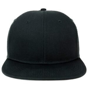 Armycrew Oversize XXL Blank Flatbill Mesh Snapback Cap - Black - 2XL