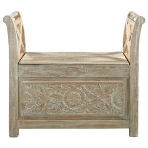 Signature Design by Ashley Fossil Ridge Boho Storage Accent Bench, Vintage White