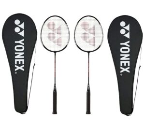 yonex gr 303 combo badminton racquet with full cover, set of 2 (black)