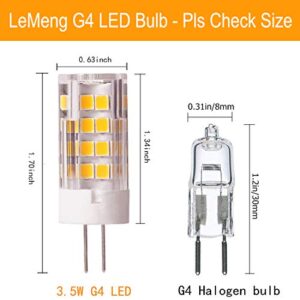 LEMENG G4 LED Bulb 3.5W 2700K Warm White bi-pin T3 JC Type 12VAC/DC 20-35W Halogen Equivalent Non-dimmable for Outdoor Landscape Lighting Deck Stair Step Path Lights, Pack of 6