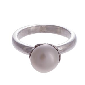 novica artisan handmade cultured pearl cocktail ring white from peru sterling silver freshwater single stone floral birthstone [crownbezel 0.4 in l x 0.4 in w x 0.3 in h band width 3 mm w] ' white