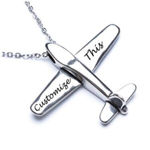 fanery sue stereoscopic aircraft model personalized necklace custom engraved name pendant necklace pilot gift(engraving)