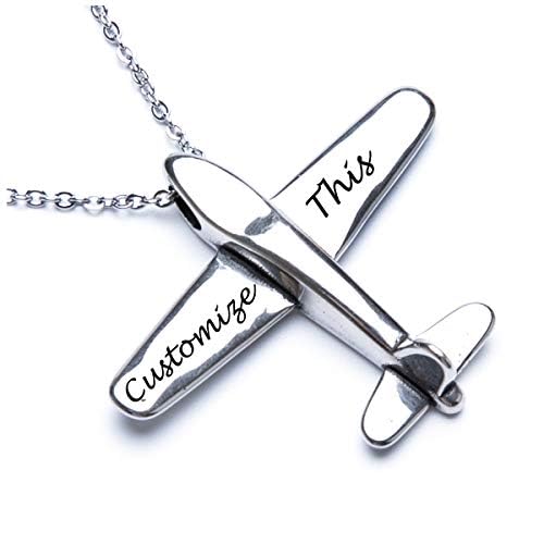 Fanery Sue Stereoscopic Aircraft Model Personalized Necklace Custom Engraved Name Pendant Necklace Pilot Gift(Engraving)