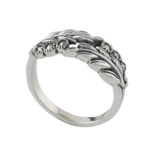 novica artisan handmade marcasite pave ring sterling silver luminous garden grey cocktail thailand leaf tree floral [ring front 0.3 in l x 1 in w band width 3 mm w] ' luminous garden'