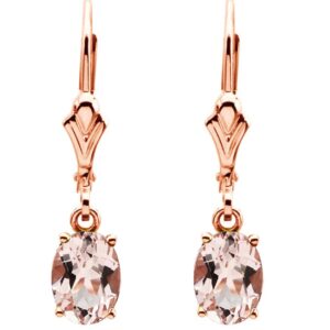 Solid 14k Rose Gold Morganite Dangle Lever back Earrings