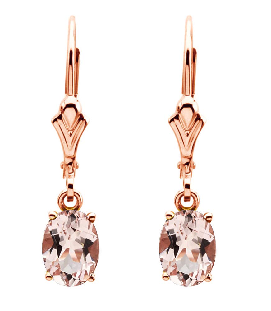 Solid 14k Rose Gold Morganite Dangle Lever back Earrings